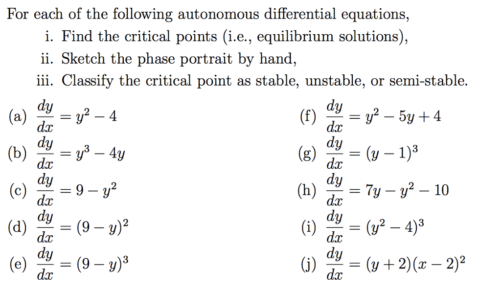 Solved For each of the following autonomous differential | Chegg.com