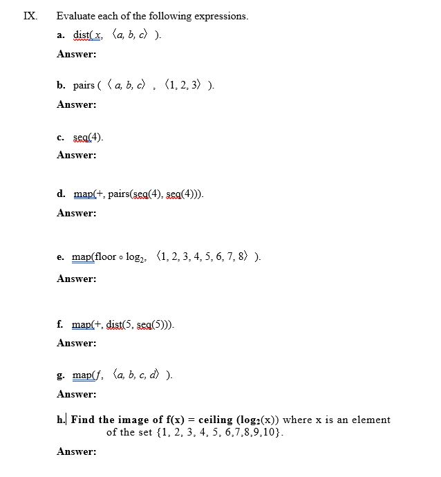 Solved IX. Evaluate each of the following expressions a. | Chegg.com