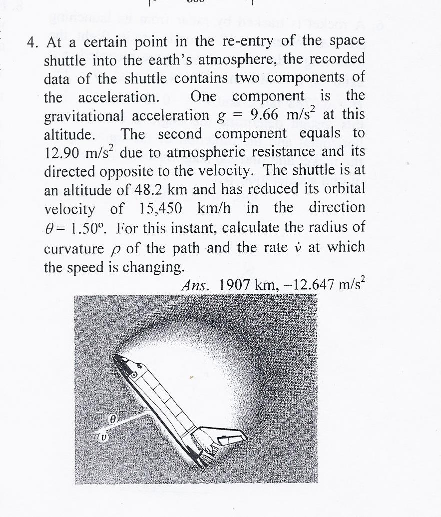 Solved 4. At a certain point in the re-entry of the space | Chegg.com