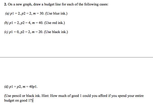 Solved On a new graph, draw a budget line for each of the | Chegg.com