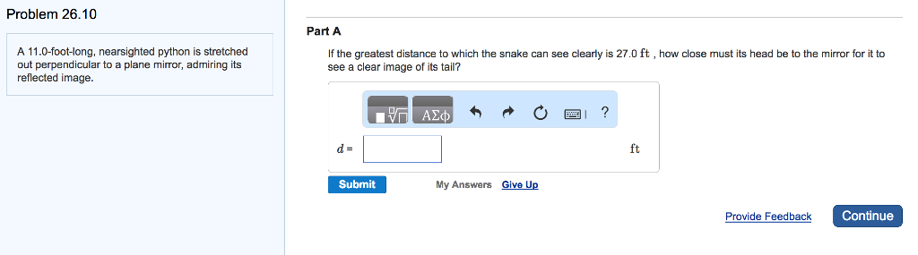 Solved A 11.0-foot-long, nearsighted python is stretched out | Chegg.com