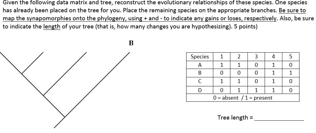 Solved Given the following data matrix and tree, reconstruct | Chegg.com