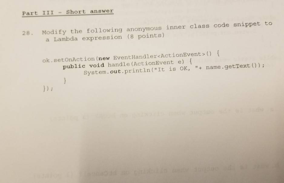 Solved Part Iii Short Answer 28 Modify The Following 