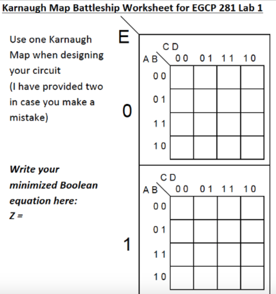 Solved 1- Use the Karnaugh Map Battleship Worksheet to help | Chegg.com