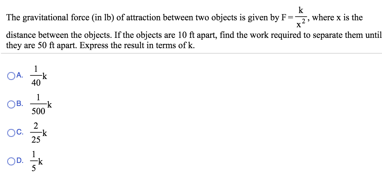 Solved The Gravitational Force In Lb Of Attraction Between