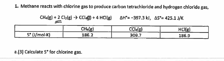 Solved 1. Methane reacts with chlorine gas to produce carbon | Chegg.com
