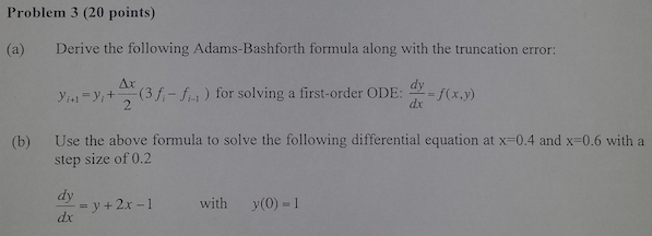 Solved Derive the following Adams-Bashforth formula along | Chegg.com