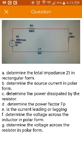 Solved Determine the total impedance Zt in rectangular | Chegg.com