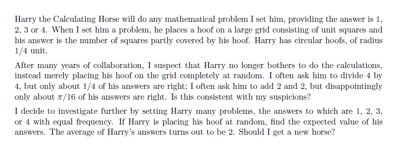 Solved Harry the Calculating Horse will do any mathematical | Chegg.com