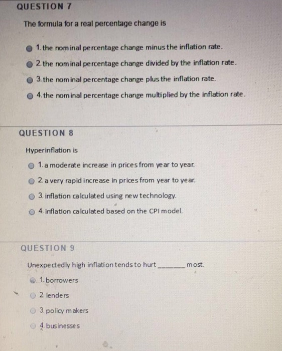 Solved The formula for a real percentage change is the | Chegg.com