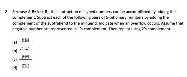 Solved Because A B A B The Subtraction Of Signed