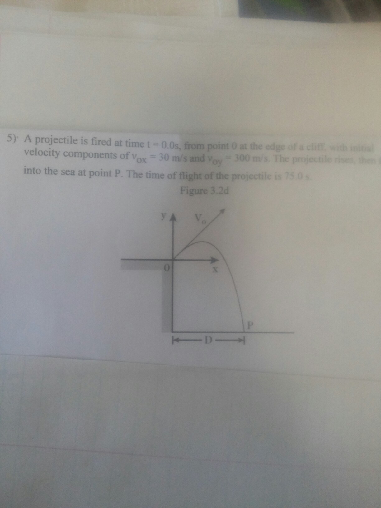 Solved 5) A projectile is fired at time t-0.0s, from point 0 | Chegg.com