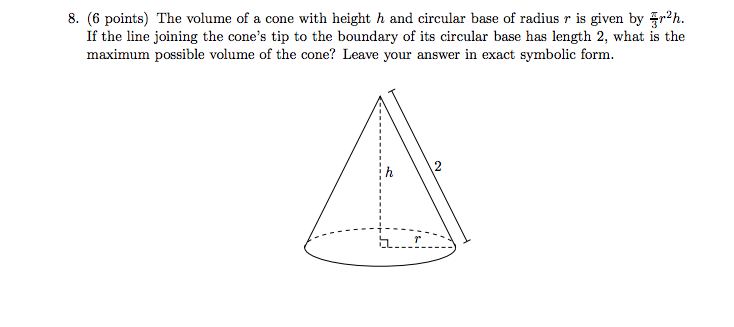 Solved The volume of a cone with height h and circular base | Chegg.com