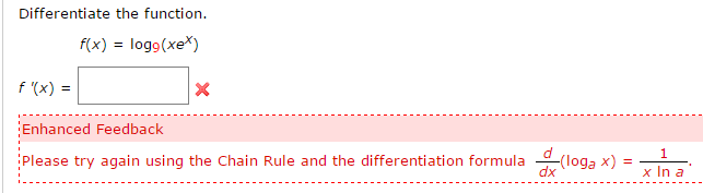 Solved Differentiate the function. f(x) = log 9(xe^x) | Chegg.com