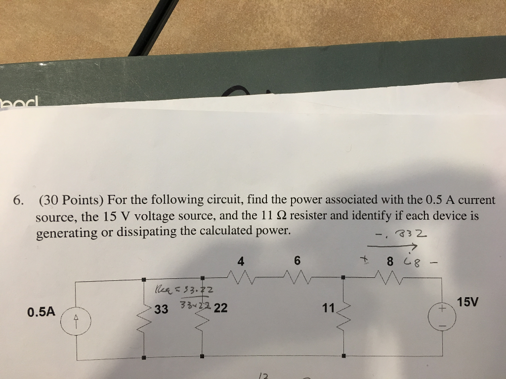Solved (30 Points) For the following circuit, find the power | Chegg.com