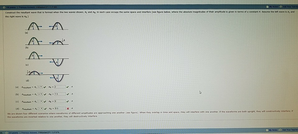 Solved Construct the resultant wave that is formed when the | Chegg.com