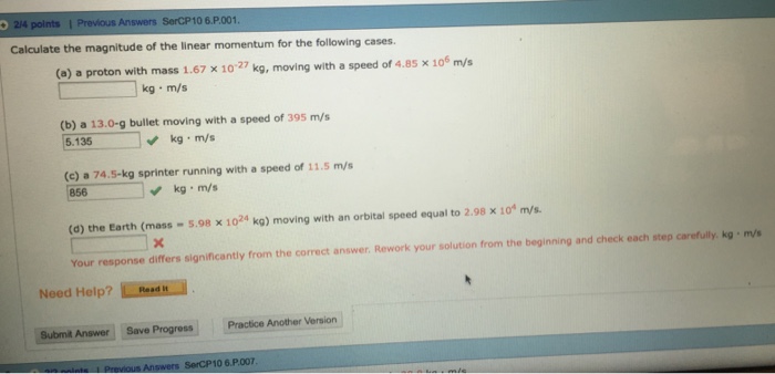Solved Calculate The Magnitude Of The Linear Momentum For