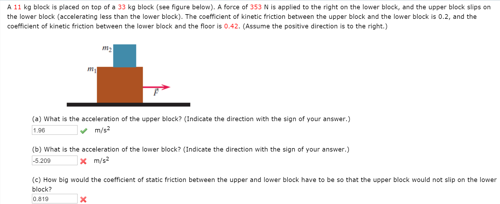 Solved A 11 kg block is placed on top of a 33 kg block (see | Chegg.com