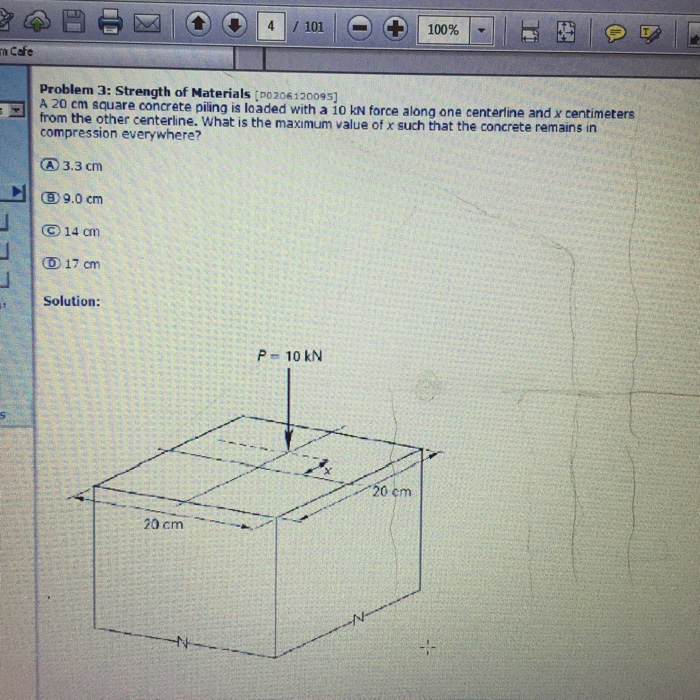 Solved A 20 cm Square concrete piling is loaded with a 10 kN | Chegg.com