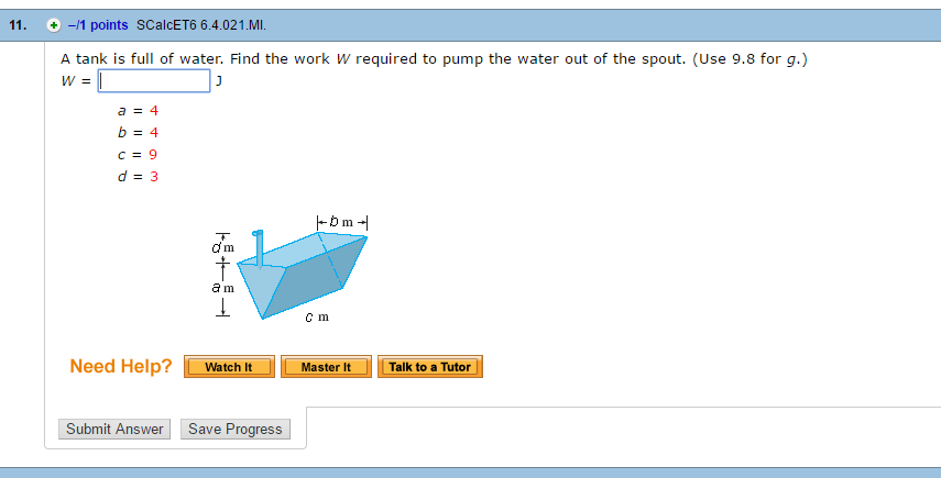 Solved A tank is full of water. Find the work W required to | Chegg.com