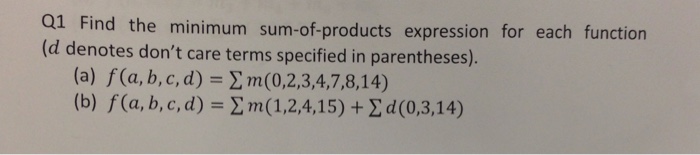 Solved Find The Minimum Sum Of Products Expression For Each 6240