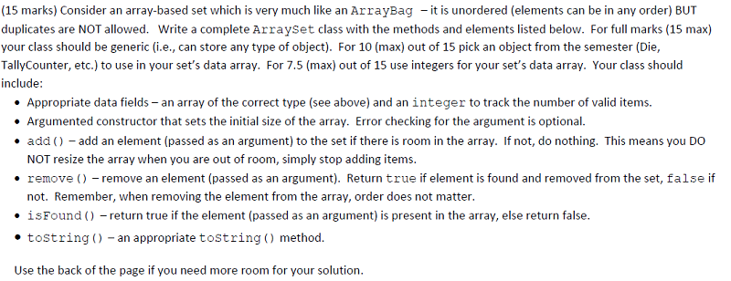 Solved Consider an array-based set which is very much like | Chegg.com