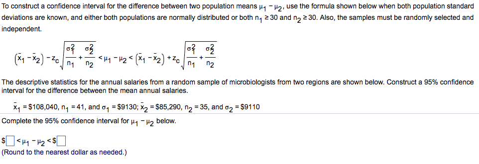 Solved To construct a confidence interval for the difference | Chegg.com
