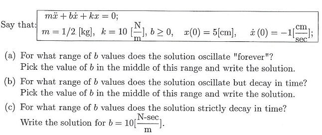 Solved Say that: mx + bx + kx = 0; m = 1/2 [kg], k = 10 | Chegg.com