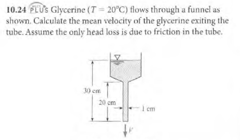 Solved calculate mean velocity of glycerine exiting tube. | Chegg.com