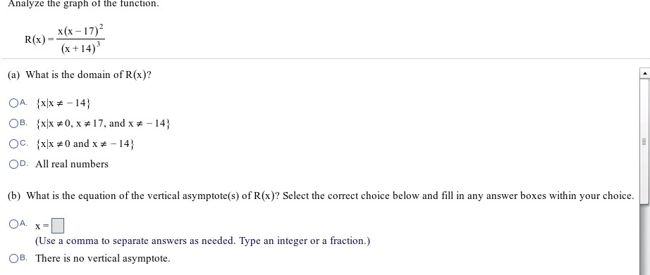 Which rational function could have the given graph? | Chegg.com