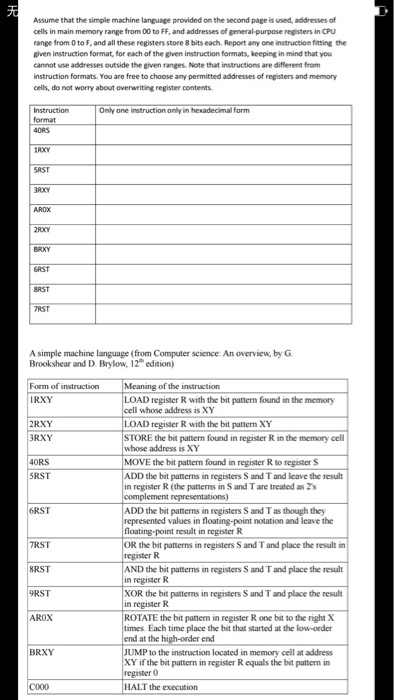 Solved Assume that the simple machine language provided on | Chegg.com