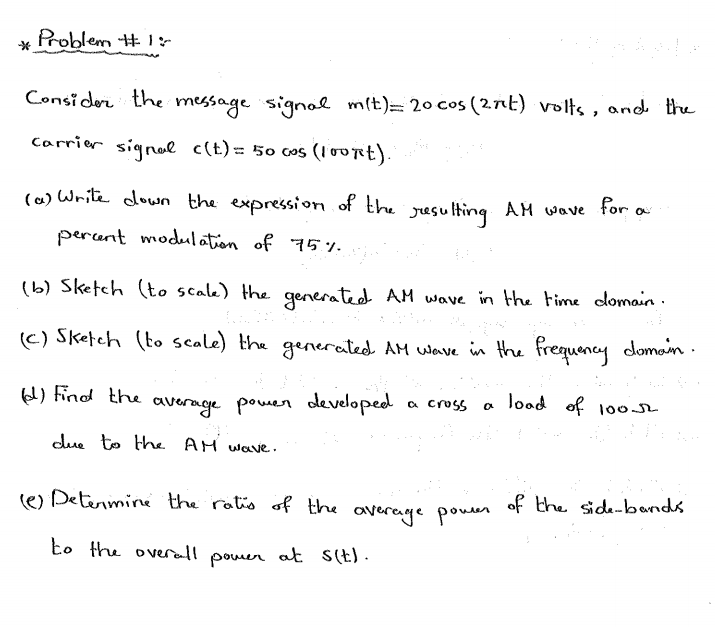 Solved Consider the message signal m(t) = 20 cos (2 pi t) | Chegg.com