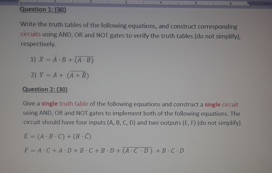 Solved 6 Question 1: 130) Write the truth tables of the | Chegg.com