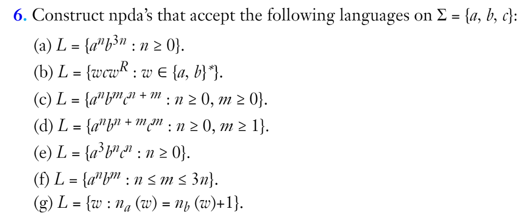 Solved 6. Construct npda's that accept the following | Chegg.com