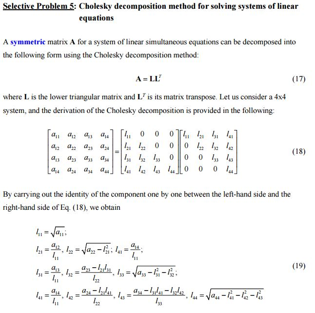 Selective Problem 5 Cholesky Decomposition Method