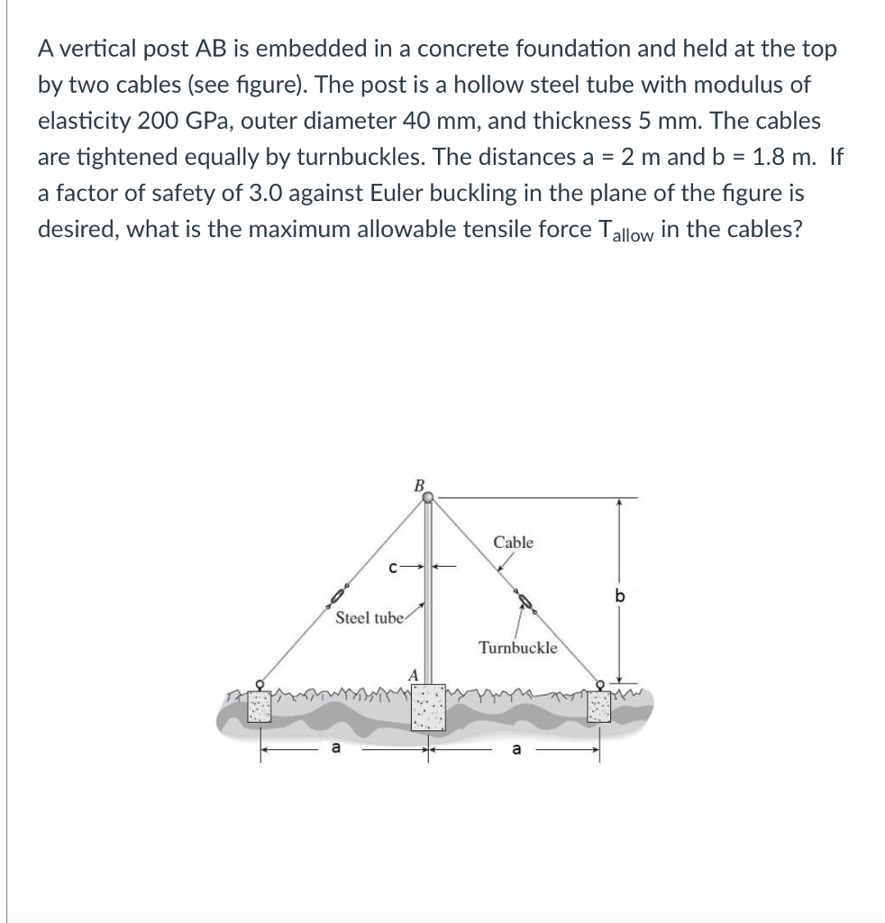 Solved A vertical post AB is embedded in a concrete | Chegg.com
