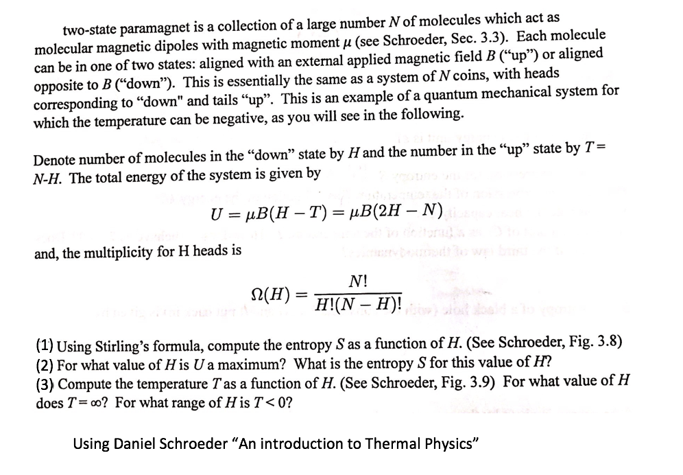 Solved two-state paramagnet is a collection of a large | Chegg.com