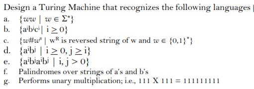 Solved Design a Turing Machine that recognizes the following | Chegg.com