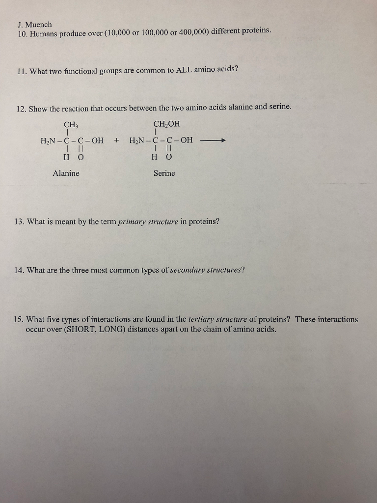 Solved J. Muench CHEM 120 Biochemistry Assignment Name: 1. | Chegg.com