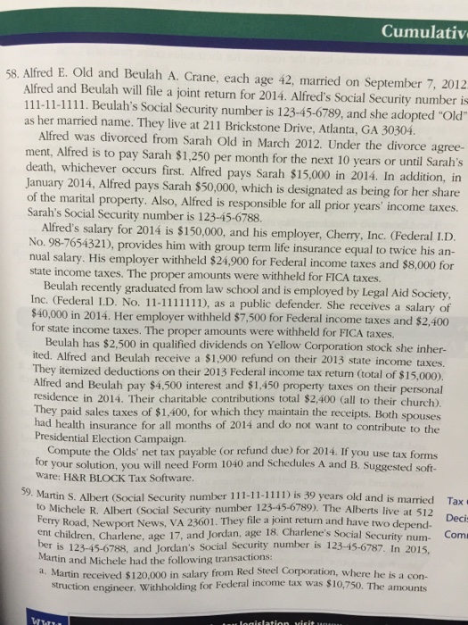 58. Alfred E. Old and Beulah A. Crane, each age 42, | Chegg.com