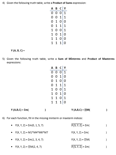 Solved Given the following truth table, write a Product of | Chegg.com
