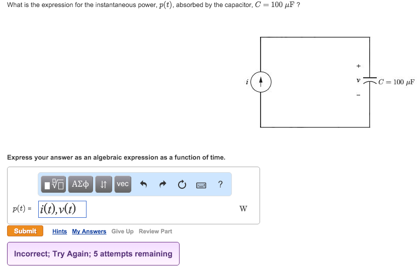 Solved What is the expression for the instantaneous power, | Chegg.com
