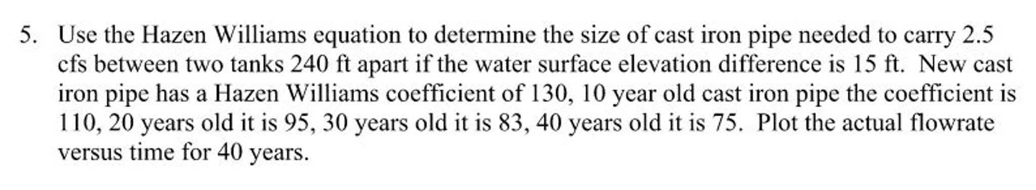 Use the Hazen Williams equation to determine the size | Chegg.com