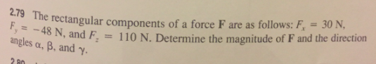 Solved The rectangular components of a force F are as | Chegg.com