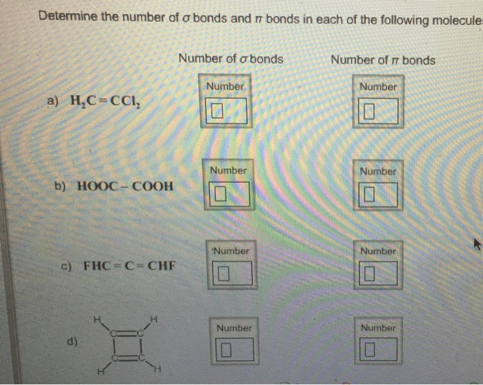 Solved Determine the number of sigma bonds and pi bonds in | Chegg.com