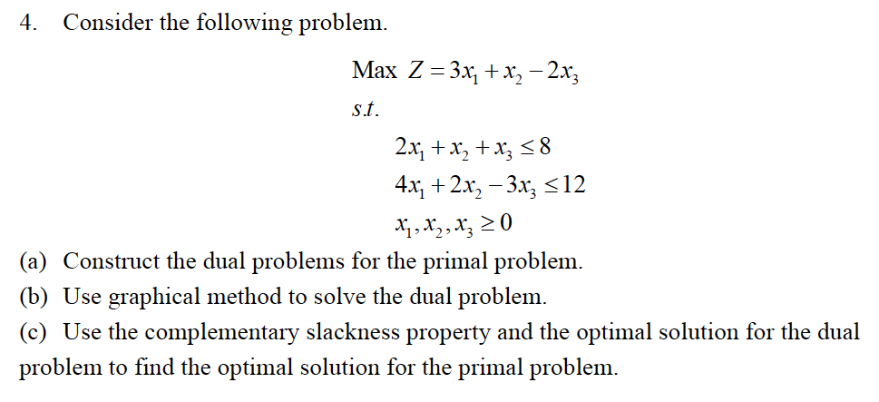 Solved 4. Consider the following problem. Max Z=34+x,-2x, | Chegg.com