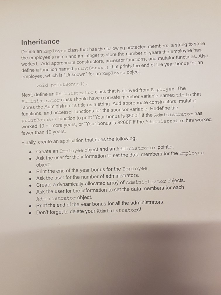 Solved Inheritance Define an Employee class that has the | Chegg.com
