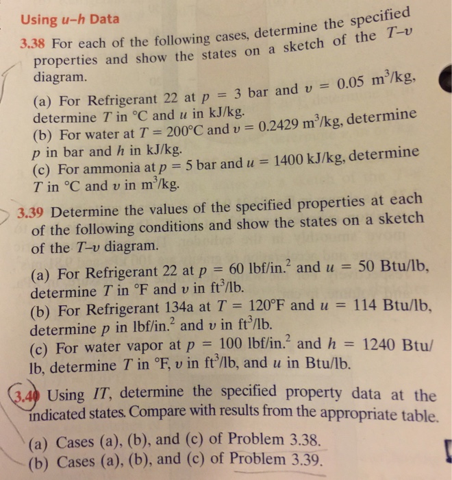 Solved . Using u-h Data 3.38 For each orcach e following | Chegg.com