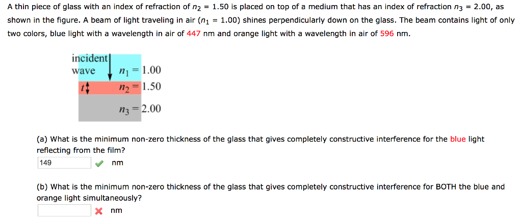 Solved A thin piece of glass with an index of refraction of | Chegg.com