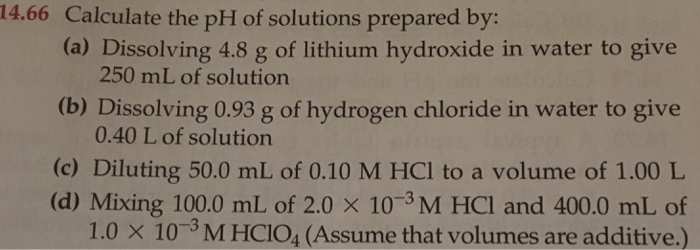 Solved Calculate the pH of solution prepared by: Dissolving | Chegg.com